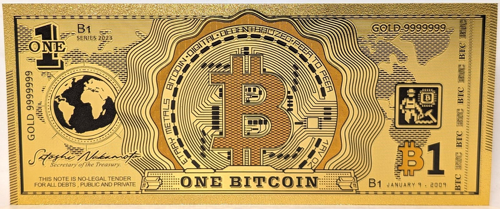 One 1 Bitcoin Digital Currency 24K Gold Foil Plated Note Bill Novelty ...