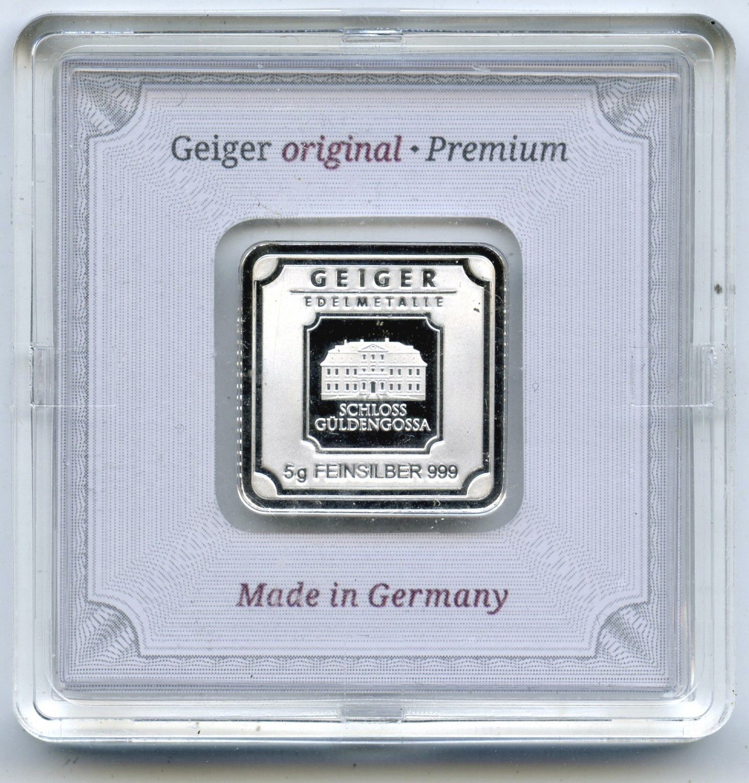 Schloss Guldengossa 999 Fine Silver 5 Gram Medal Bar - Geiger Germany ...