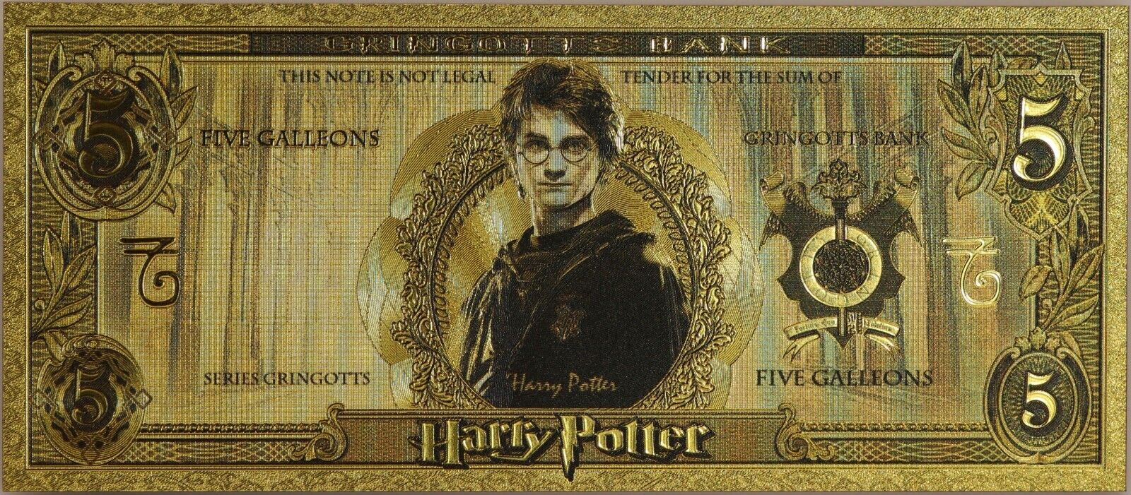Harry Potter 5 Galleons Gringotts Bank Note Novelty 24K Gold Plated Bi ...