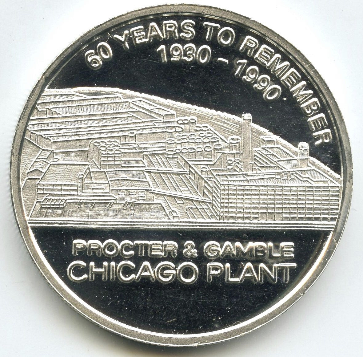 Procter & Gamble 1990 Chicago Plant 60 Years Medal 999 Silver 2 oz Rou ...