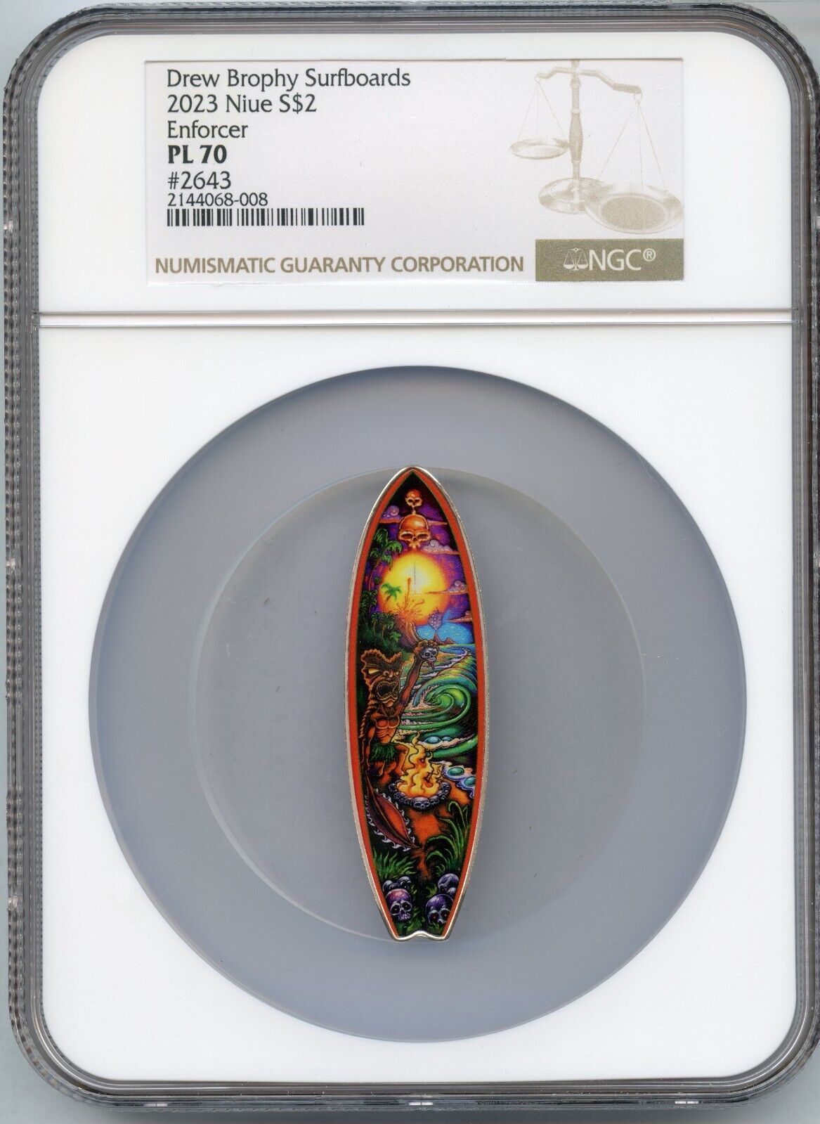 2023 Drew Brophy The Enforcer Surfboard 1 Oz Silver NGC PL70 $2 Niue C ...