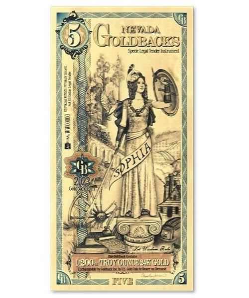 5 Nevada Goldback 24KT 1/200th Oz 999 Gold Foil Note Currency Gold Bac ...